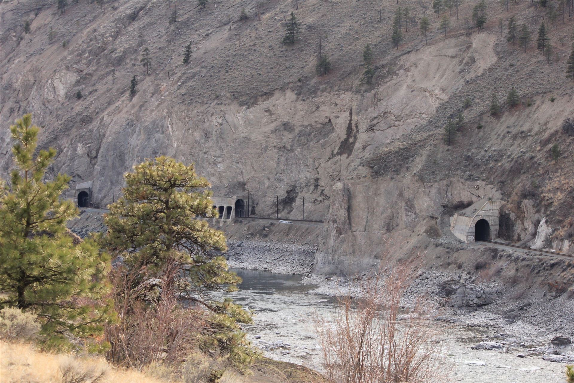 Locations Hub - Spences Bridge South 5 Train Tunnels along Thompson River